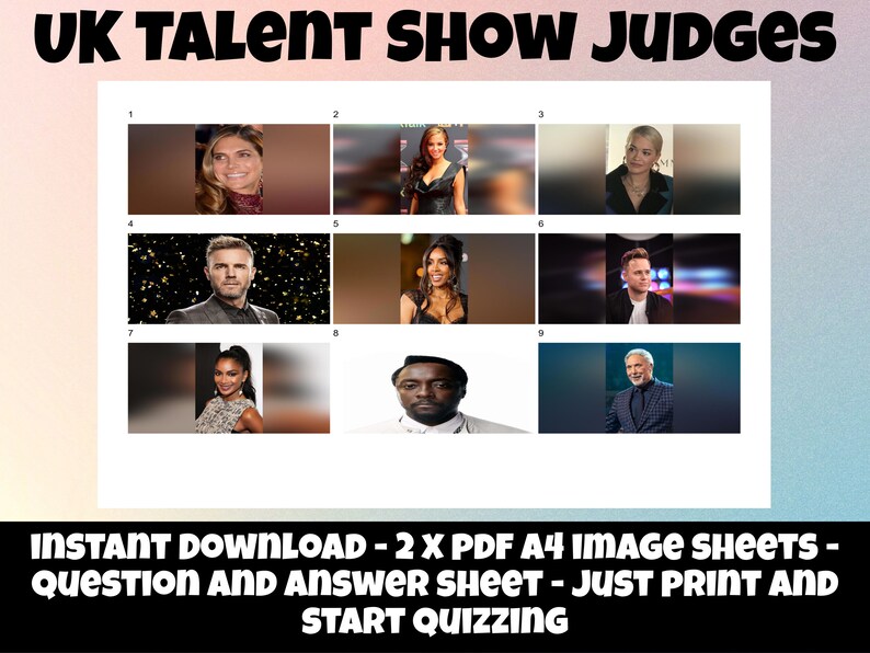 Printable UK Talent Show Judges Picture Quiz With Answers - Etsy