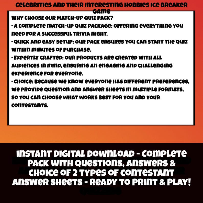 Printable Celebrities and Their Interesting Hobbies Ice Breaker Game ...
