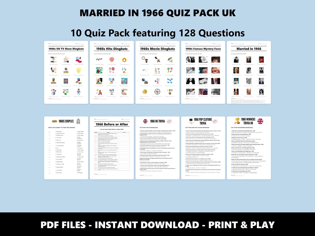Married in 1966 Quiz Pack UK: 60th Anniversary Trivia Bundle (instant ...