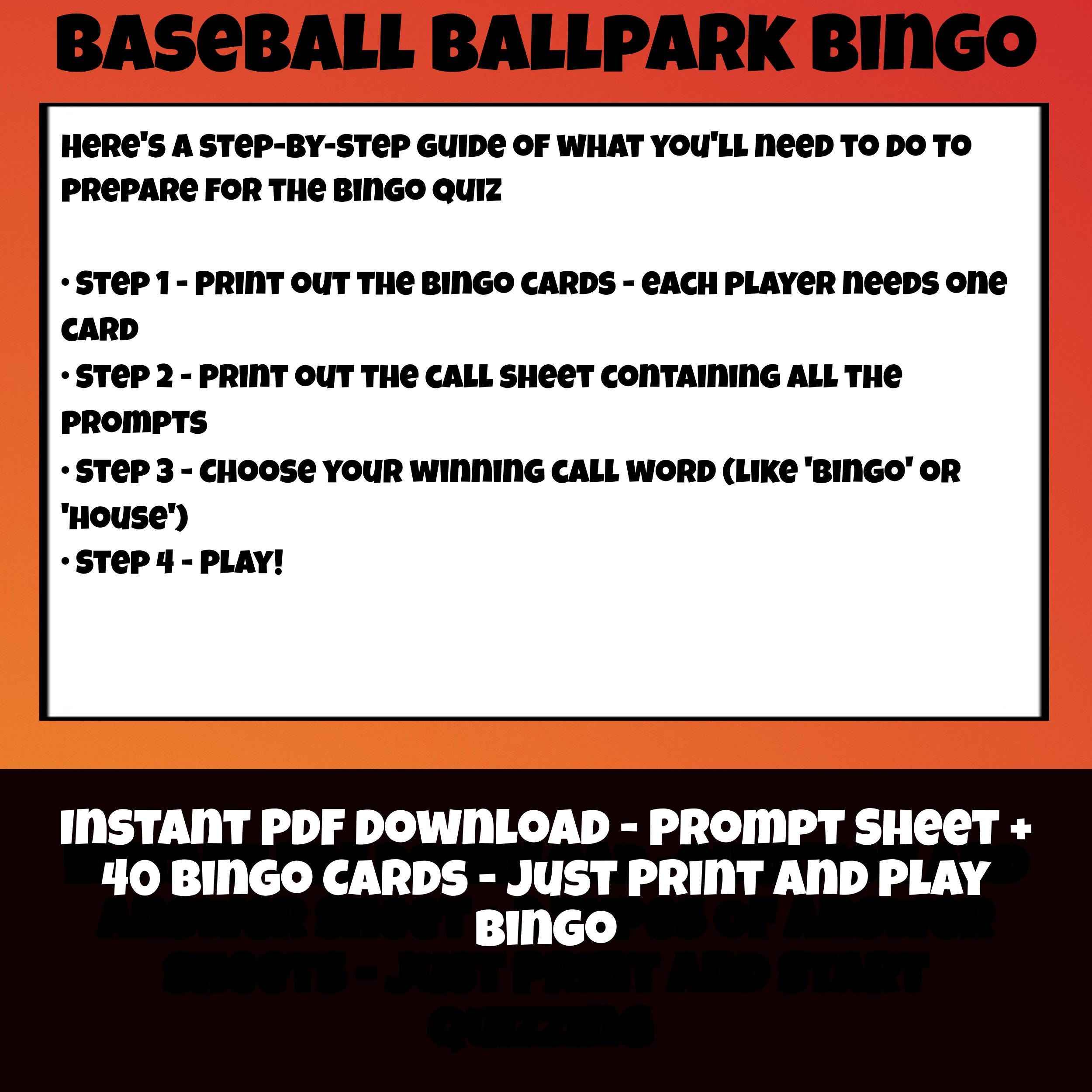Printable Baseball Ballpark Bingo Game With 40 Unique Bingo Cards - Etsy