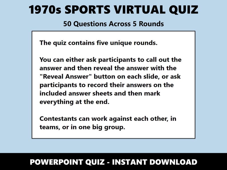 1970s Sports Virtual Quiz (powerpoint Quiz - Instant Download) - Etsy