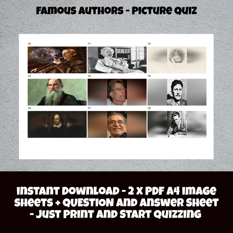 Famous Authors Picture Quiz | Pub Quiz | Picture Round | Literature ...