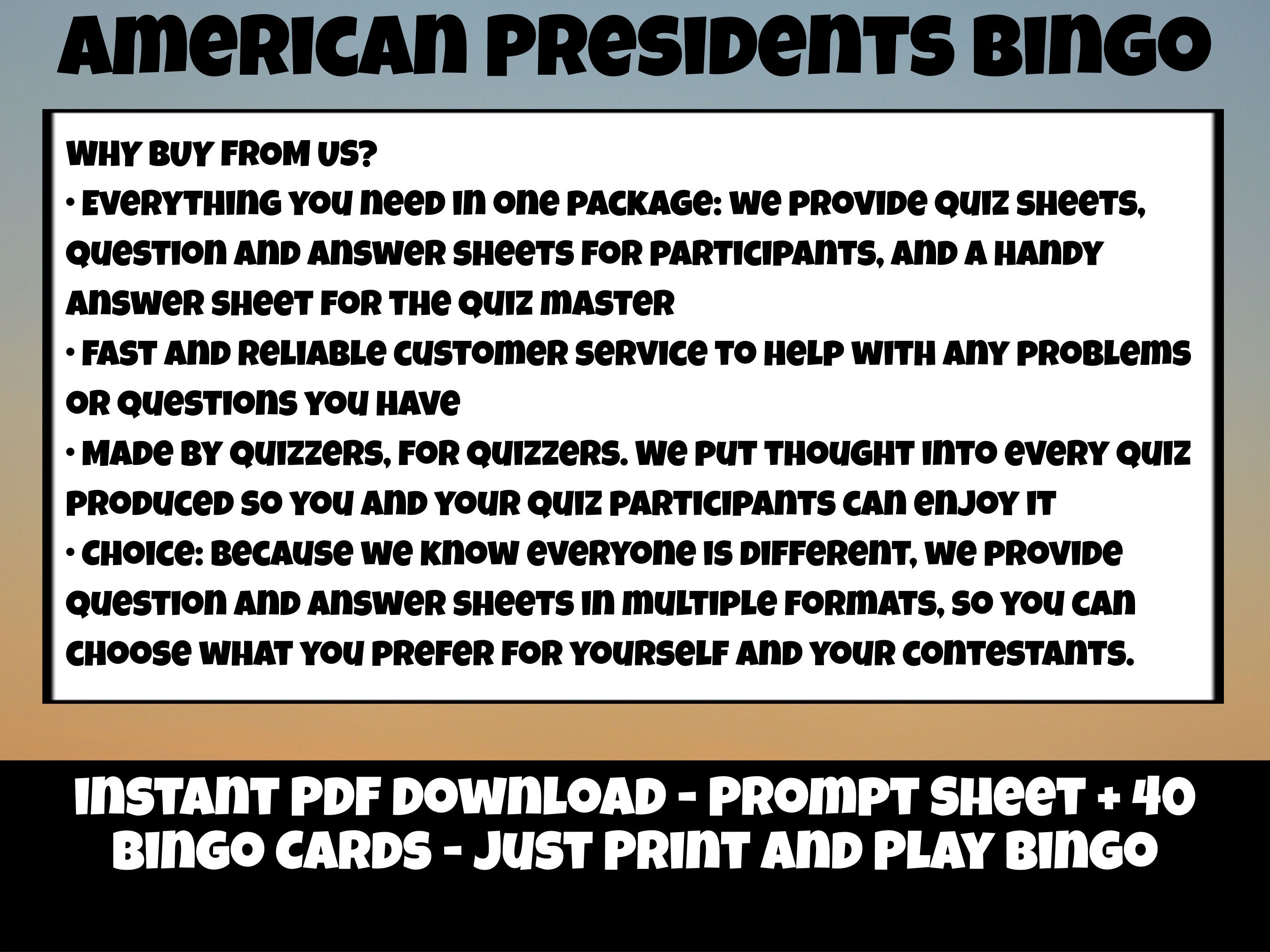 Printable American Presidents Bingo Game With 40 Unique Bingo Cards - Etsy