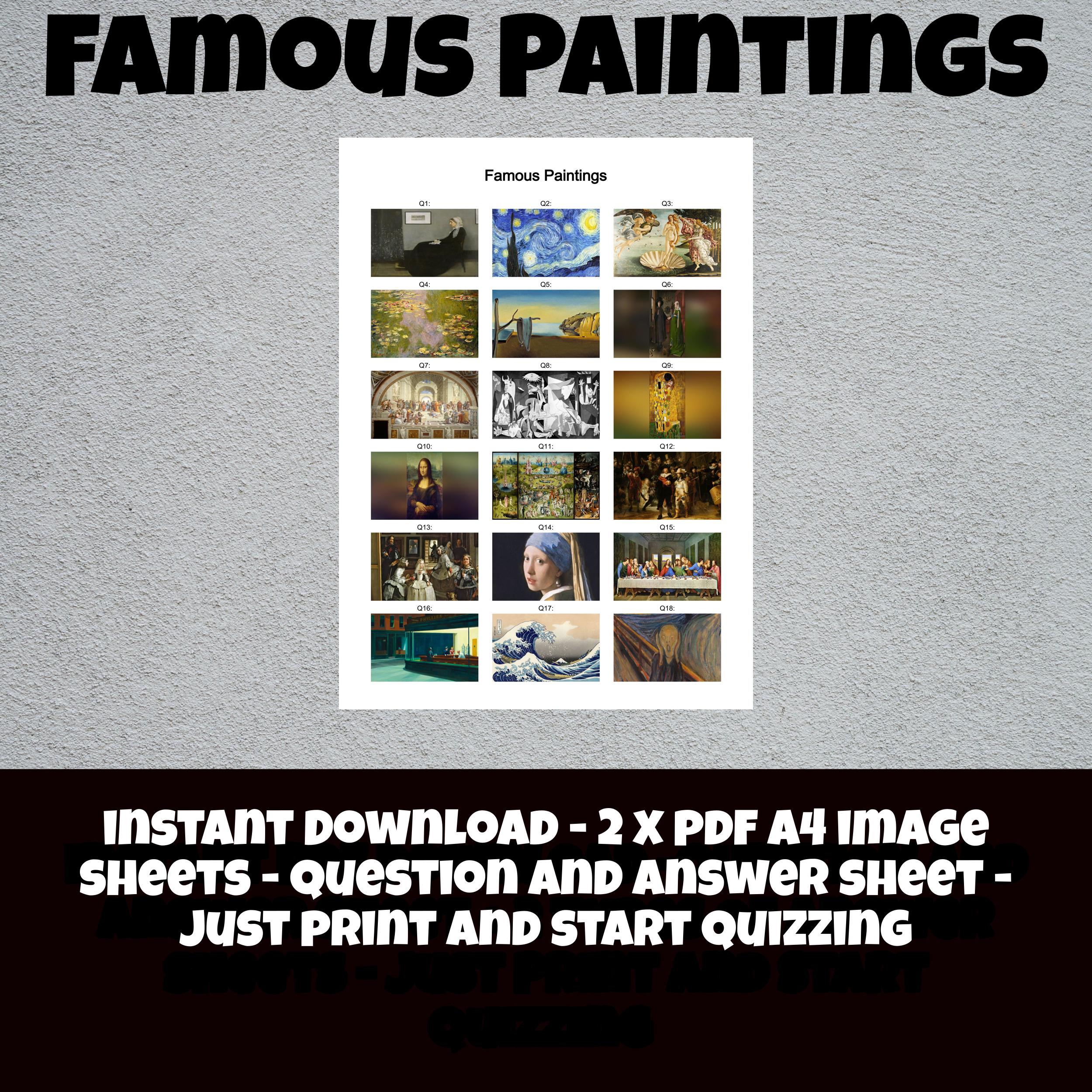 Famous Paintings Picture Quiz | Pub Quiz | Picture Round | Art Quiz ...