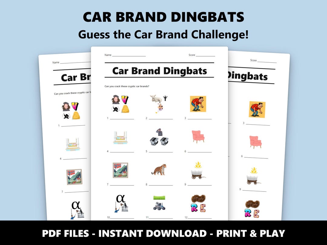 Car Brand Dingbats Picture Quiz: Fun Car Logo Puzzles for Parties and ...