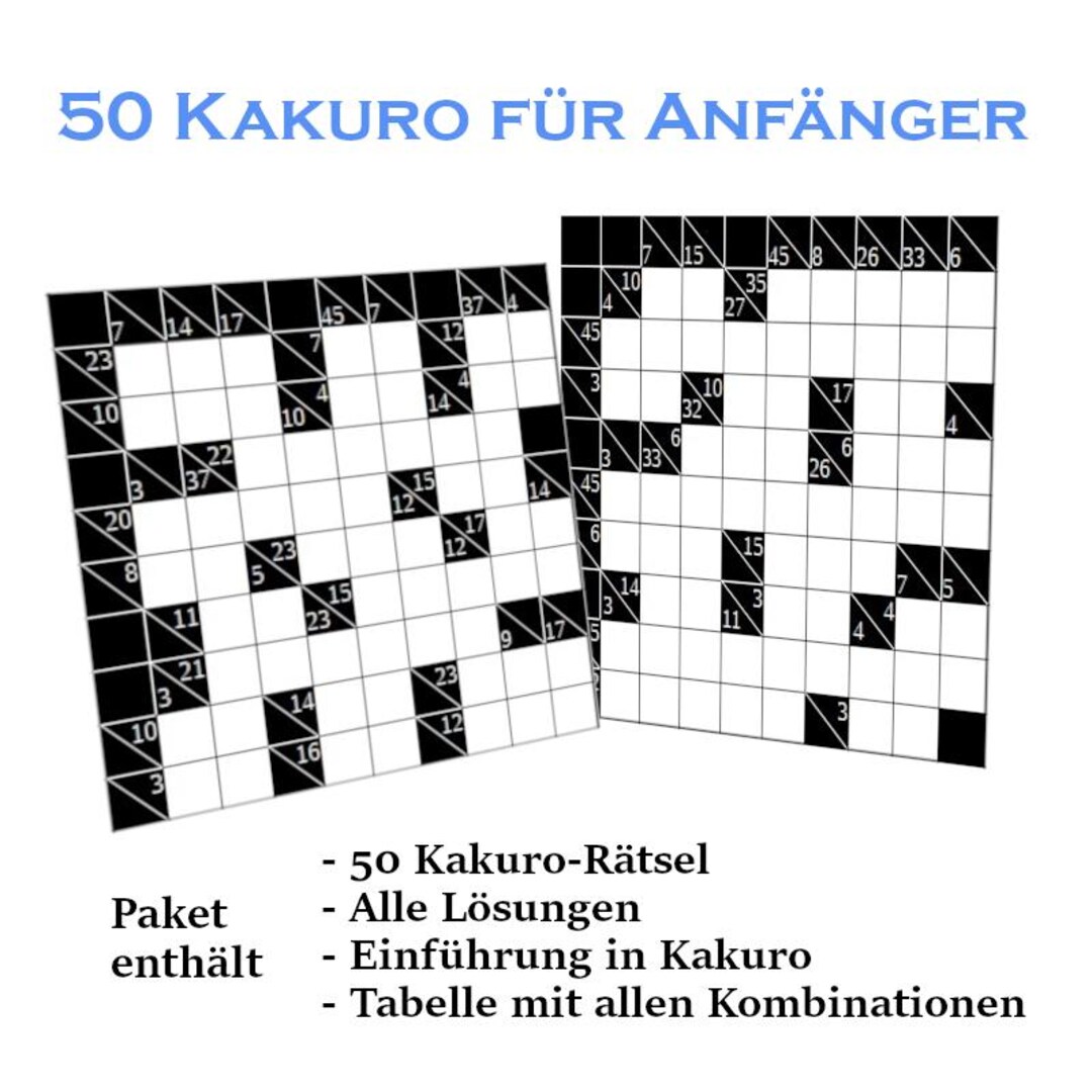 50 Kakuro for Beginners (german Version) - With Introduction to Kakuro ...
