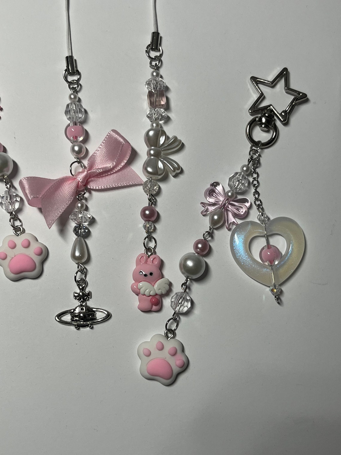 Pink Coquette Keychains and Phone Charms, Beaded Accessories, Y2K, Cute ...