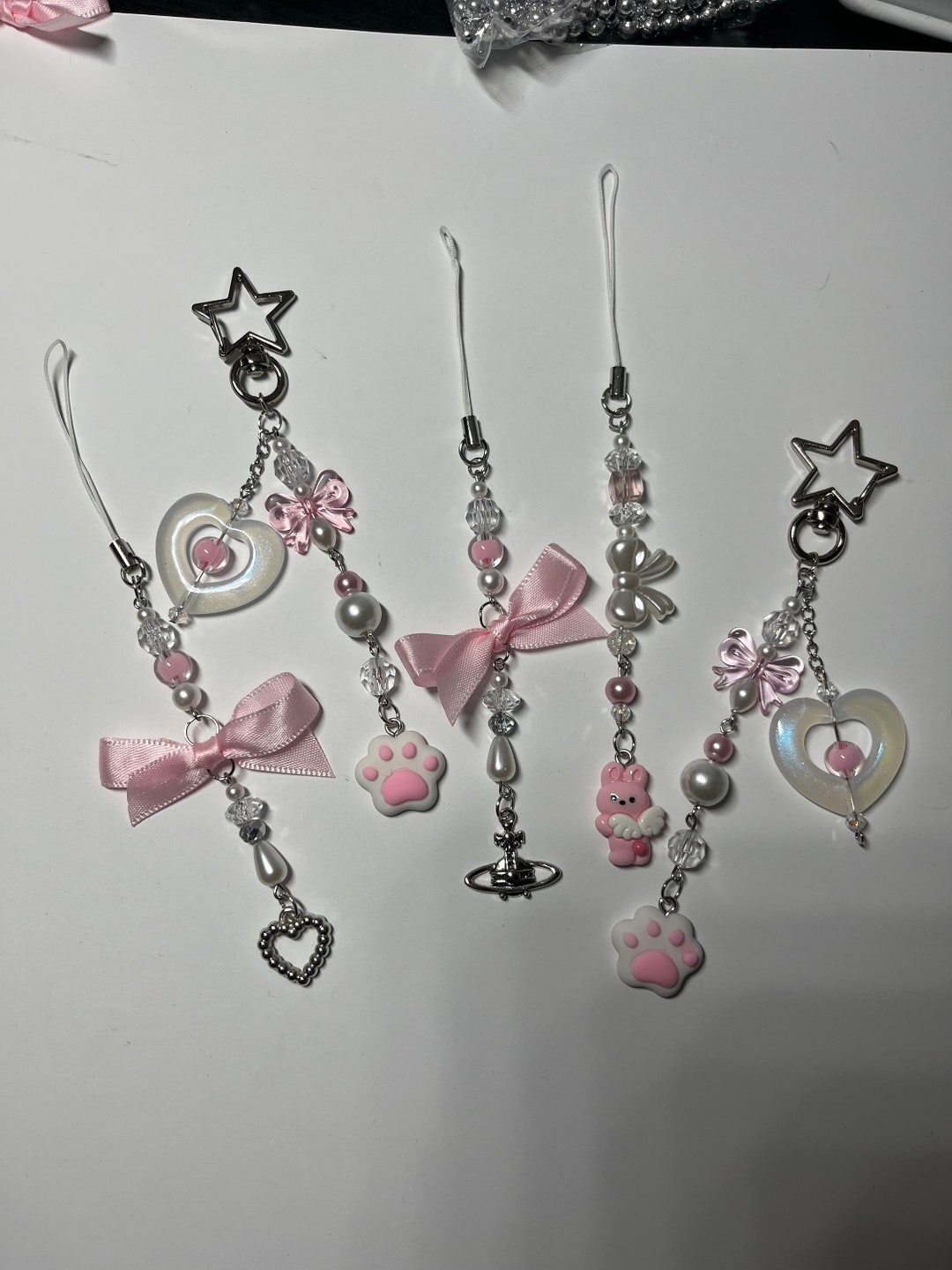 Pink Coquette Keychains and Phone Charms, Beaded Accessories, Y2K, Cute ...