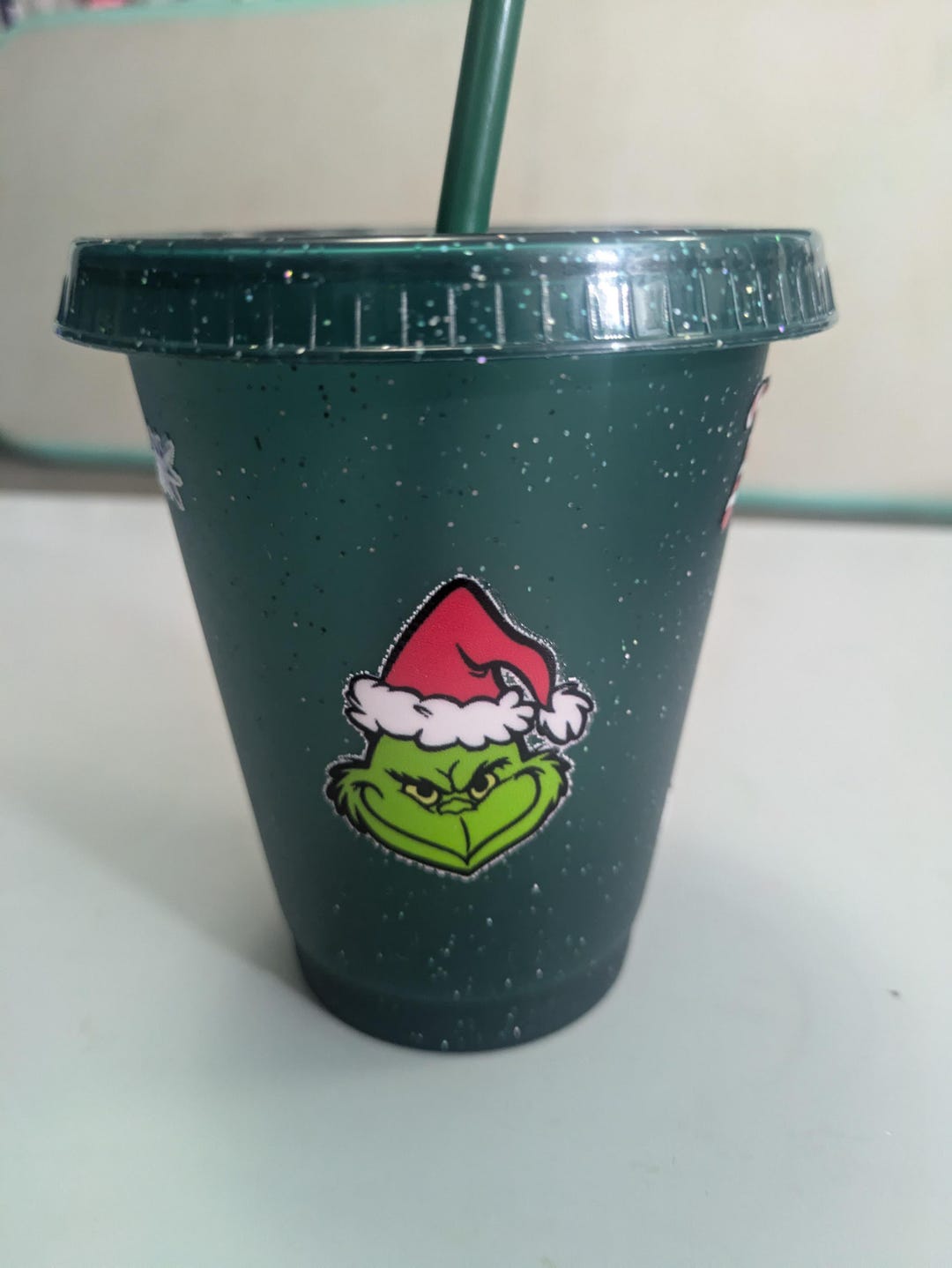 Christmas the Grinch Mini Cold Cup 16 Oz Dark Green Colour With Glitter ...