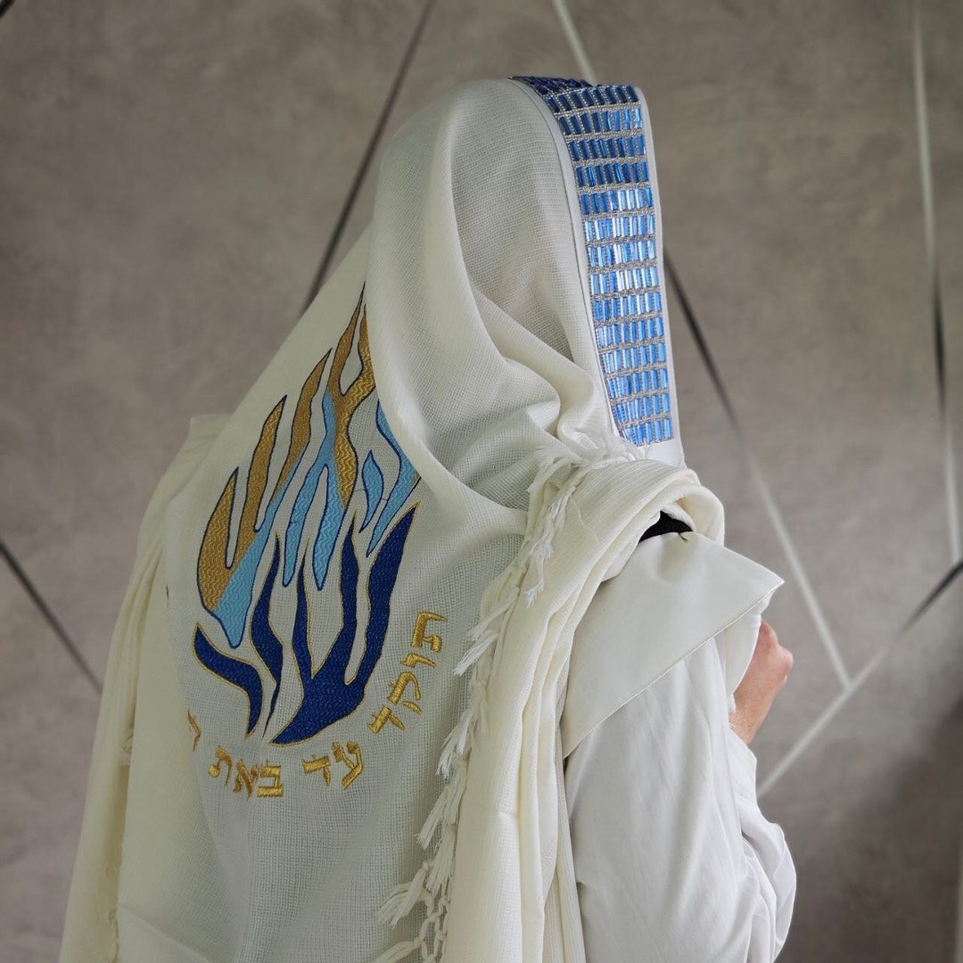 Handcrafted Judaica Art-israeli Wool Tallit for Men-custom Embroidered ...