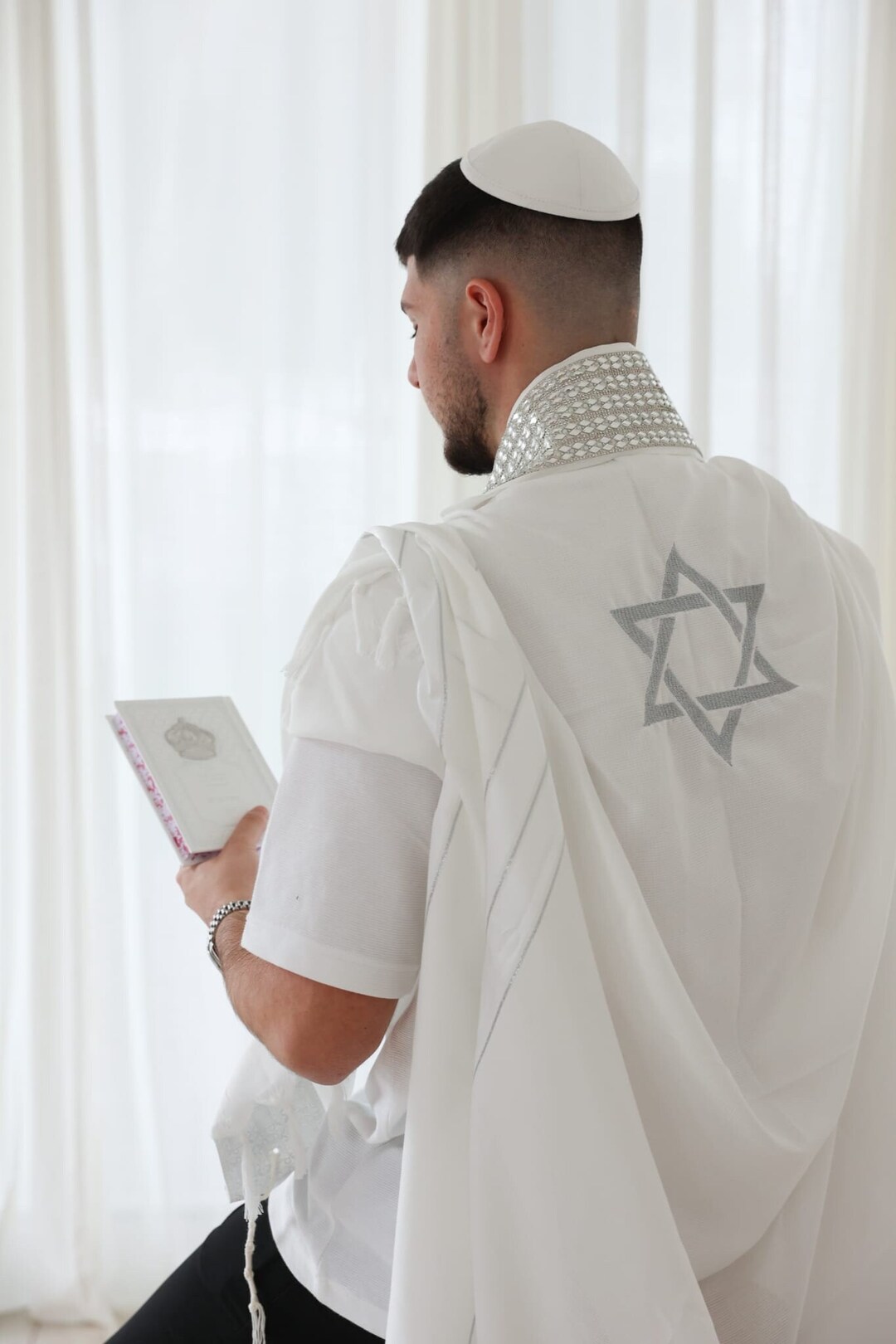 Judaica Art-jewish Gift-israeli Tallit-tallit for Men-silver Stones ...