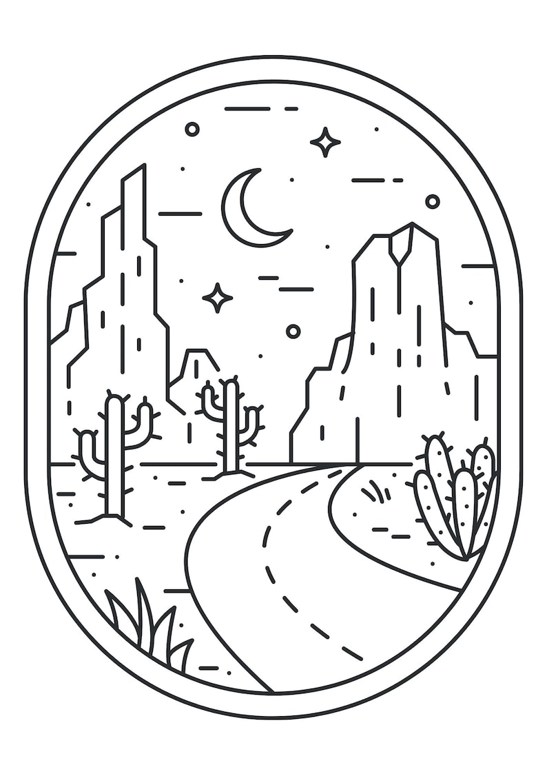 Scenic Landscape Colouring Pages Minimalist Scenery Mindful Colouring ...