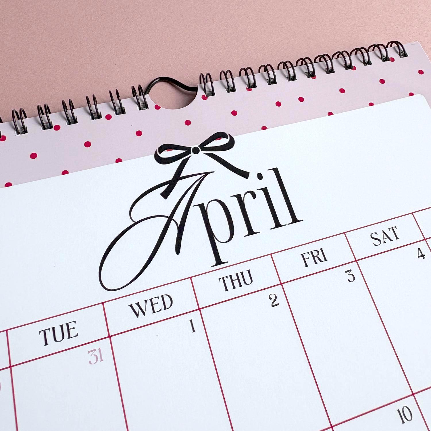 2026 Pink Wall Calendar A3/A4 Size: Girly Hanging Calendar With Bow - Etsy