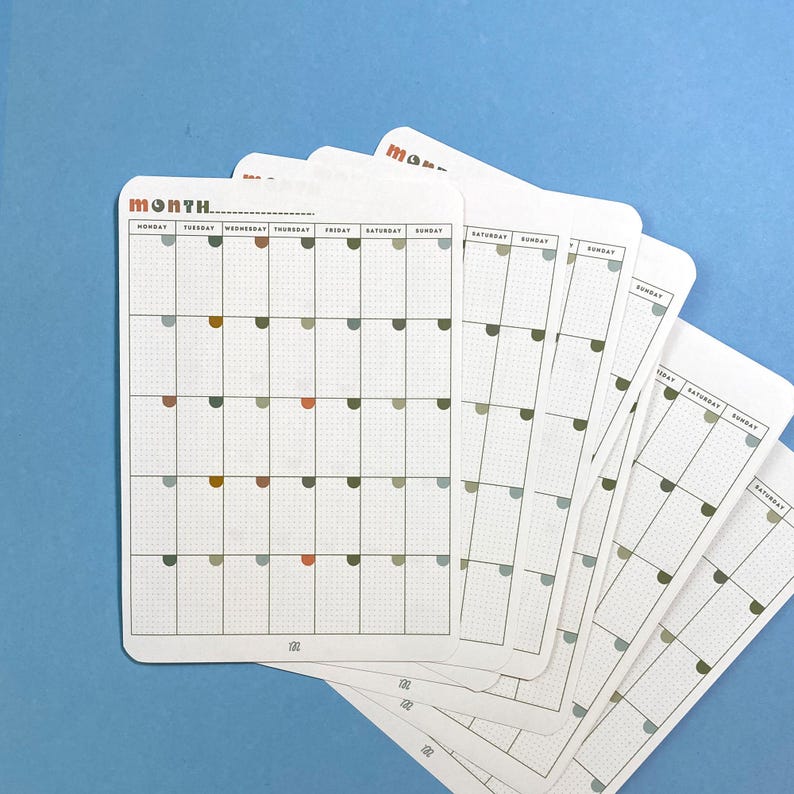 Large Undated Monthly Calendar Stickers 5 X 7 Set of 12, Planner ...