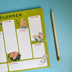 Weekly Planner With Cute Cat Illustrations – Fun A4 Desk Pad for Kids ...