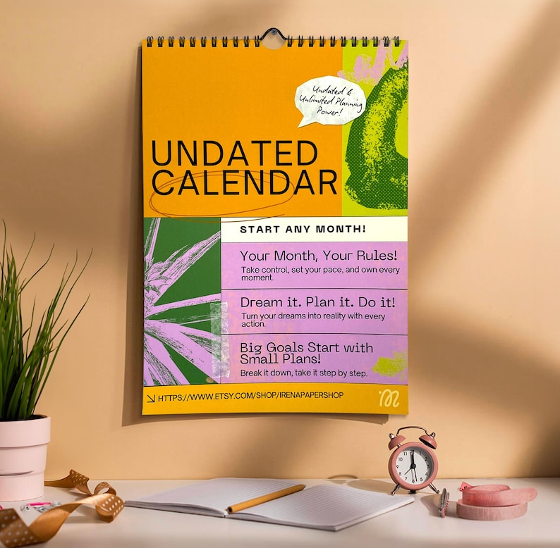 Undated Wall Calendar With Stickers Plan Your Goals in Style Start Any ...