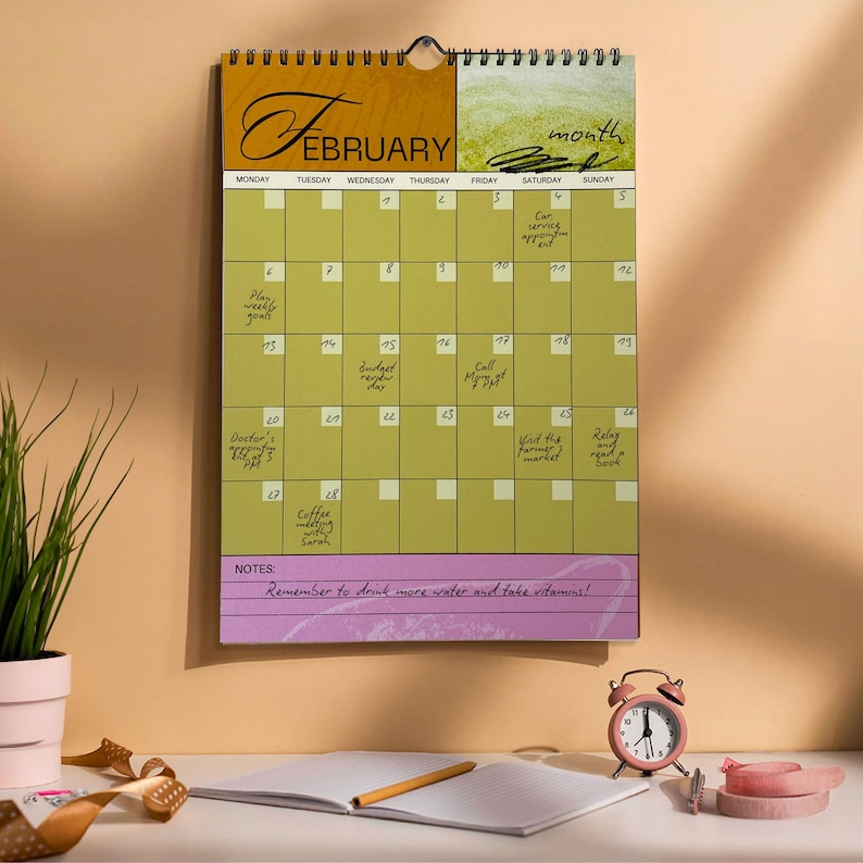 Undated Wall Calendar With Stickers Plan Your Goals in Style Start Any ...