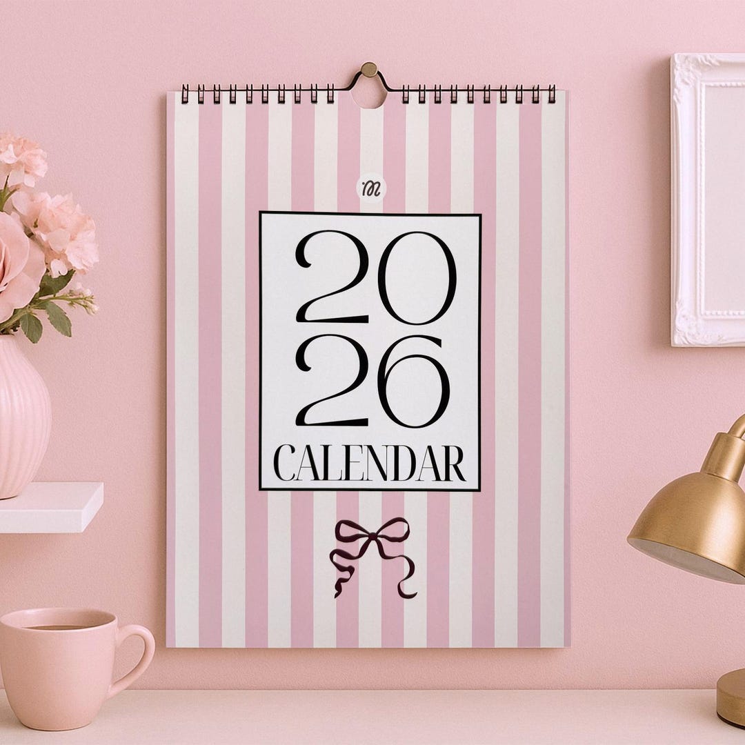 2026 Pink Wall Calendar A3/A4 Size: Girly Hanging Calendar With Bow - Etsy