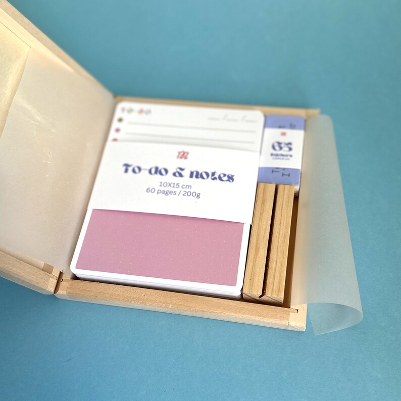 Handmade To-do List & Note Cards in Wooden Box. Motivation Stickers and ...