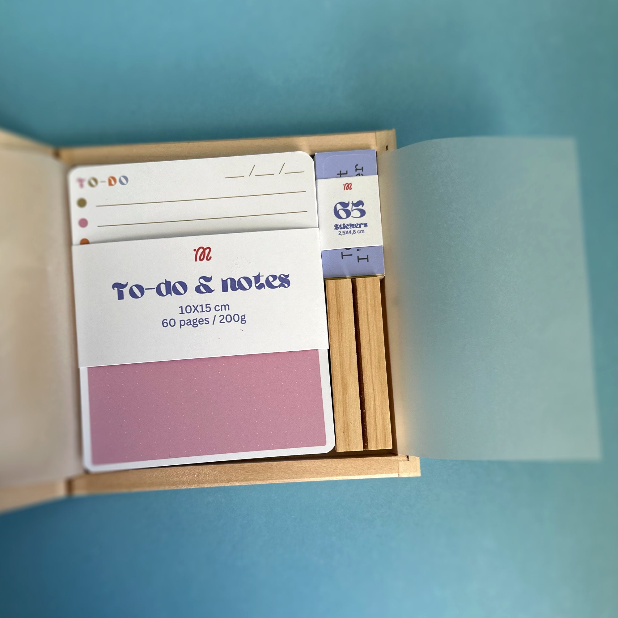 Handmade To-do List & Note Cards in Wooden Box. Motivation Stickers and ...