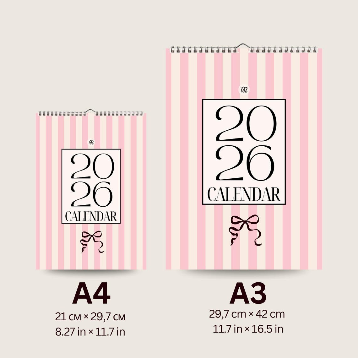 2026 Pink Wall Calendar A3/A4 Size: Girly Hanging Calendar With Bow - Etsy