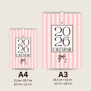2026 Pink Wall Calendar A3/A4 Size: Girly Hanging Calendar With Bow - Etsy