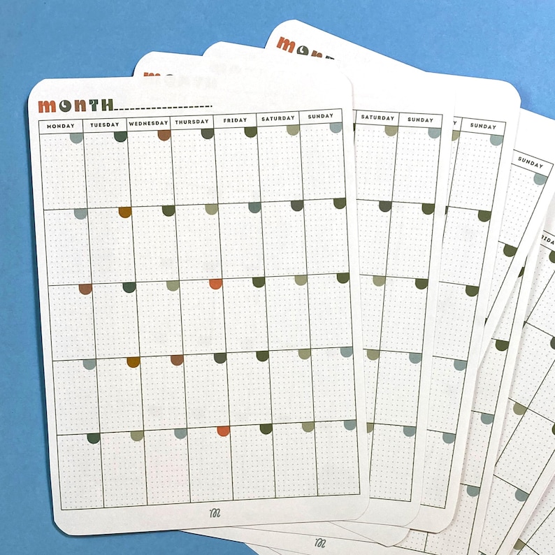 Large Undated Monthly Calendar Stickers 5 X 7 Set of 12, Planner ...