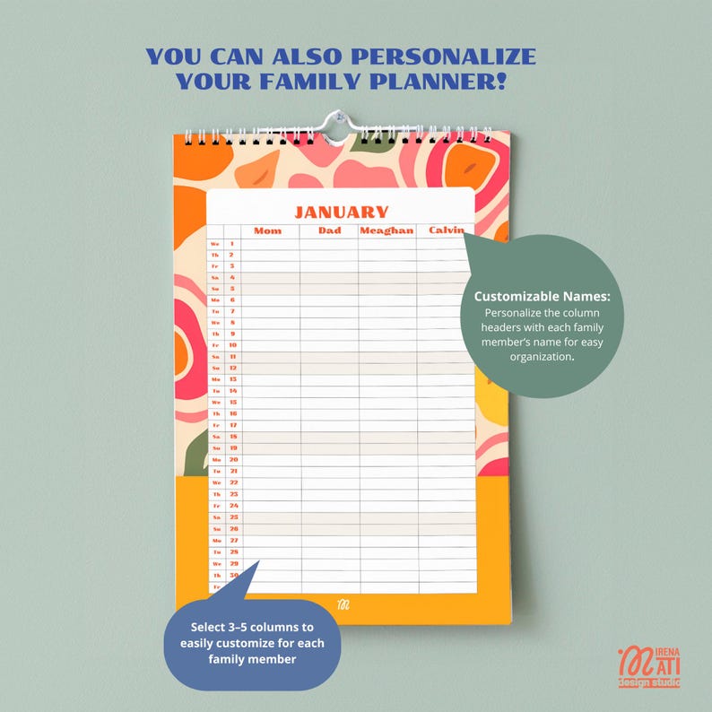 3,4,5 Columns Family Wall Calendar 2026: A3/A4 Planner - Etsy