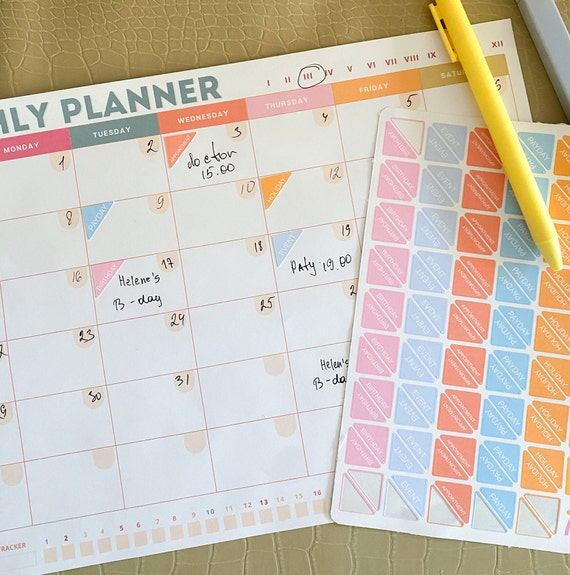 Organization Stationery Monthly Planner Notepad - Undated 52-Sheet Desk ...