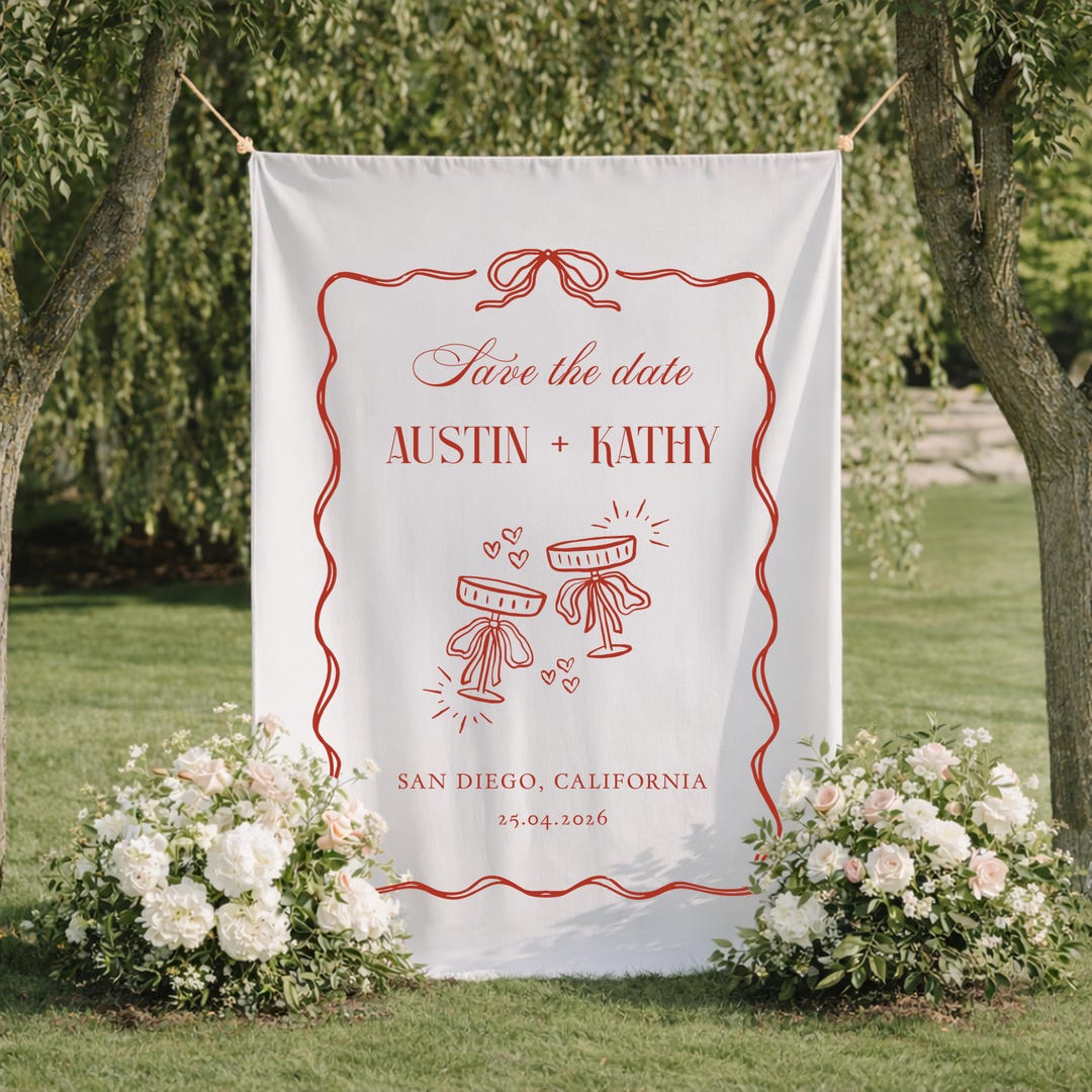 Personalized Names Fabric Backdrop, Save the Date Wedding Banner ...