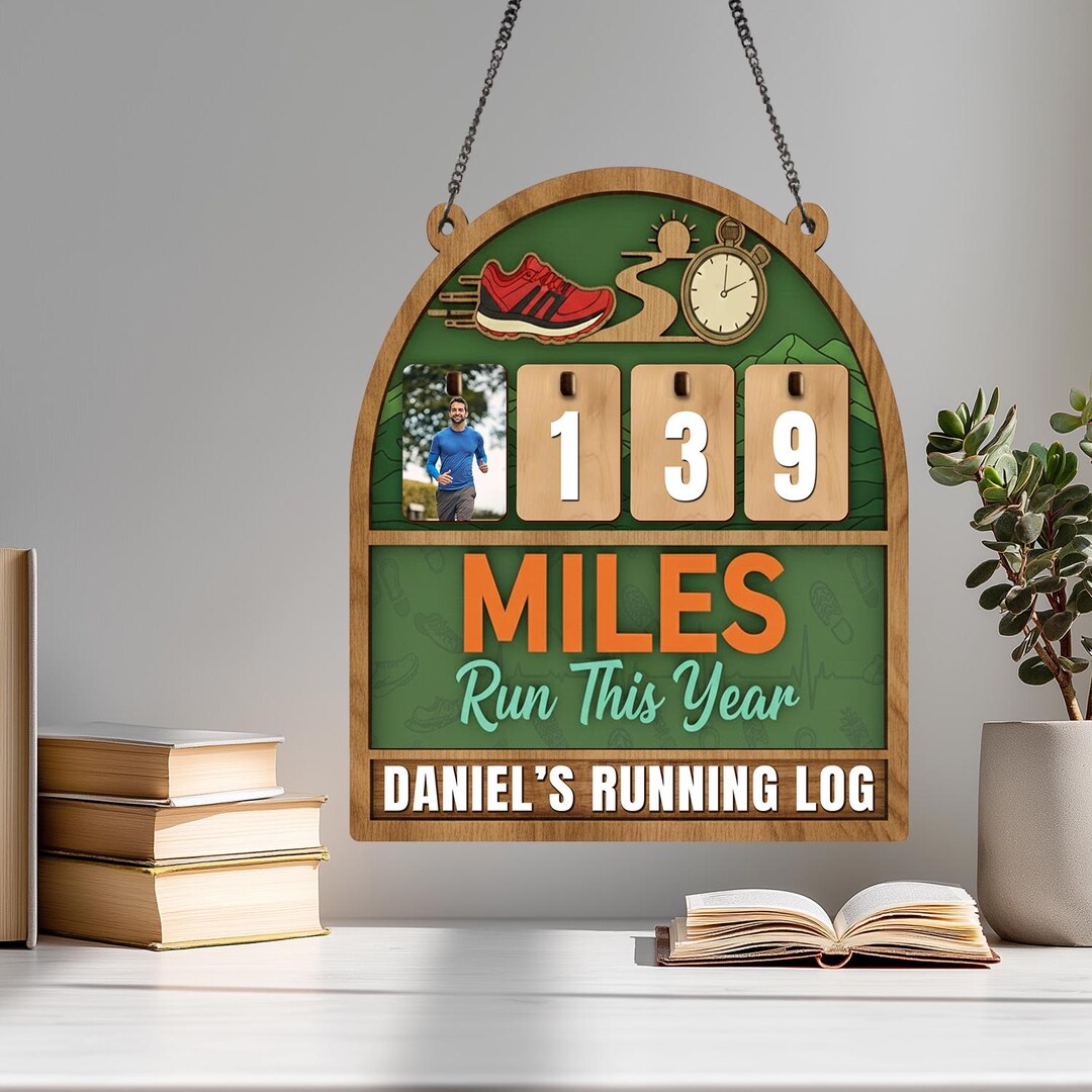 Custom Kilometers Run Tracker Sign, Personalized Wooden Running Log ...
