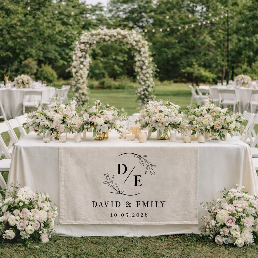 Personalized Wedding Table Runner, Custom Names & Date Banner ...