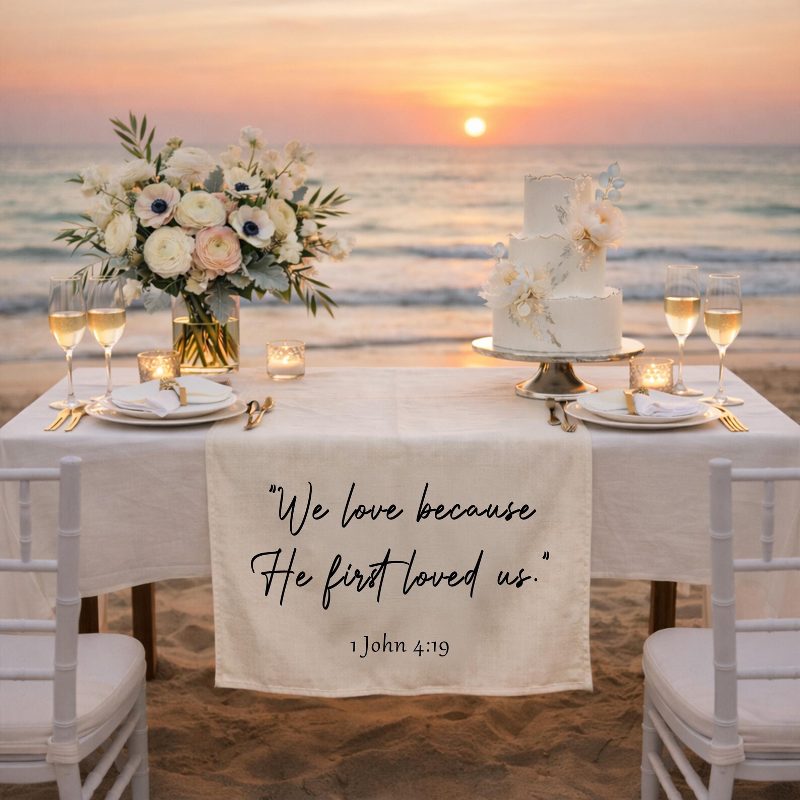 Christian Wedding Table Runner, Bible Verse Table Decor, Beach Wedding ...