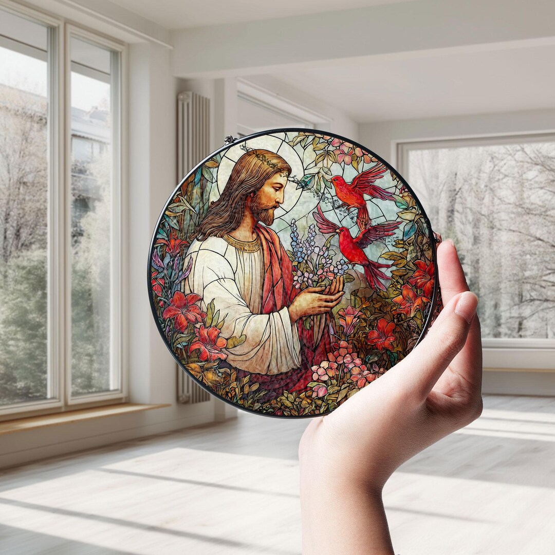 Jesus Cardinal Art Glass Suncatcher, Christian Home Decor - Etsy
