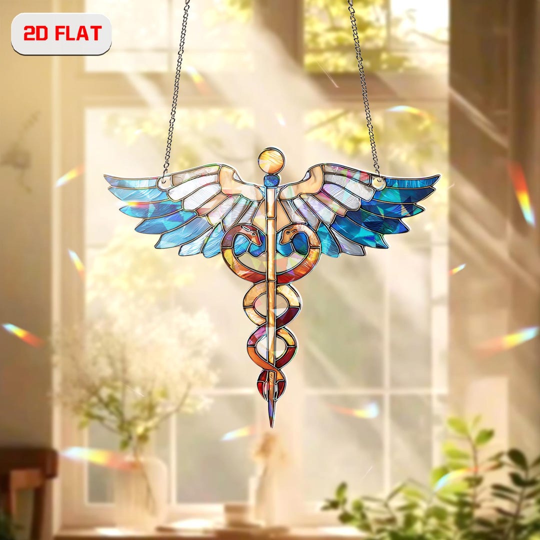 Holographic Window Hanging Caduceus | Medical Symbol Hanging Decor ...