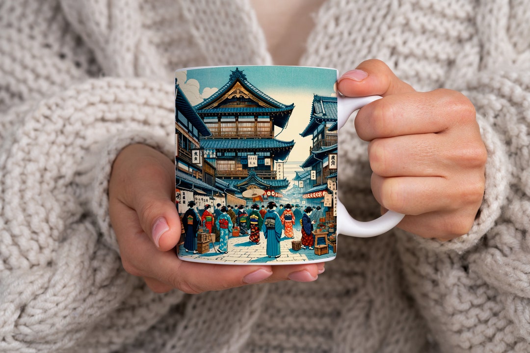 Japanese Mug, Osaka, Minami, Ukiyo-e, Japanese Art, Coffee Mug, Thea ...