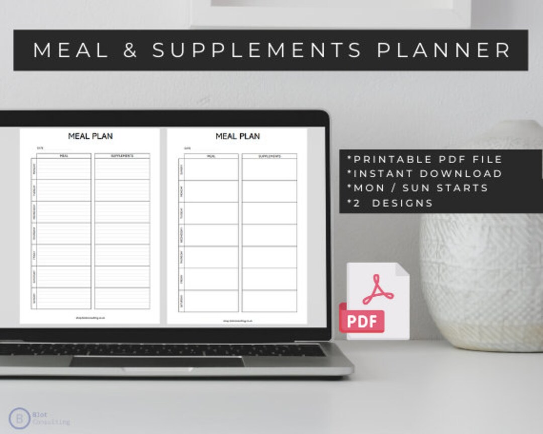 Weekly Meal & Supplements Planner, Weekly Food Diary, Meal Tracker ...