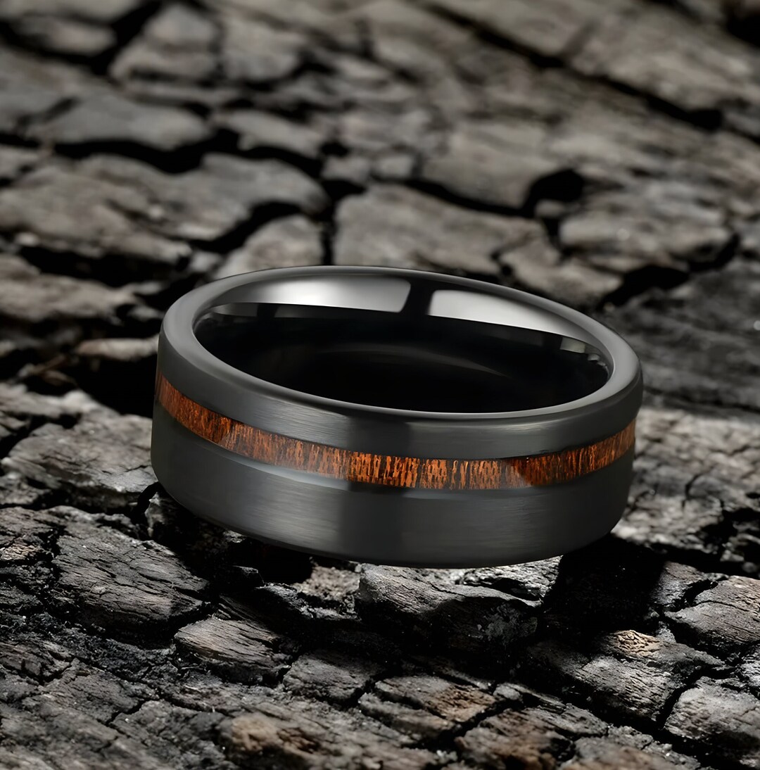 Black Redwood, Redwood Ring, Matte Ring, Tungsten Wood Ring, Tungsten ...