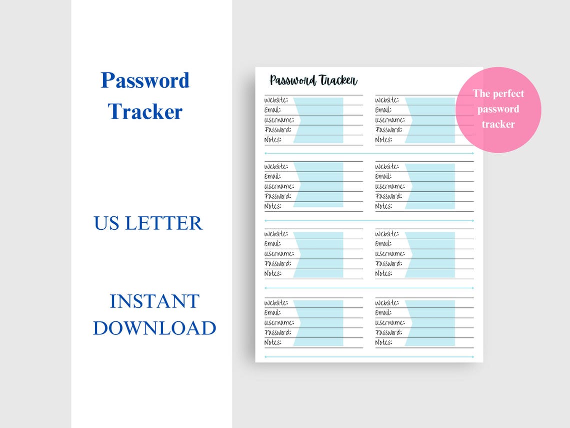 Printable Password Tracker: Easy-to-use Organizer (digital Download) - Etsy