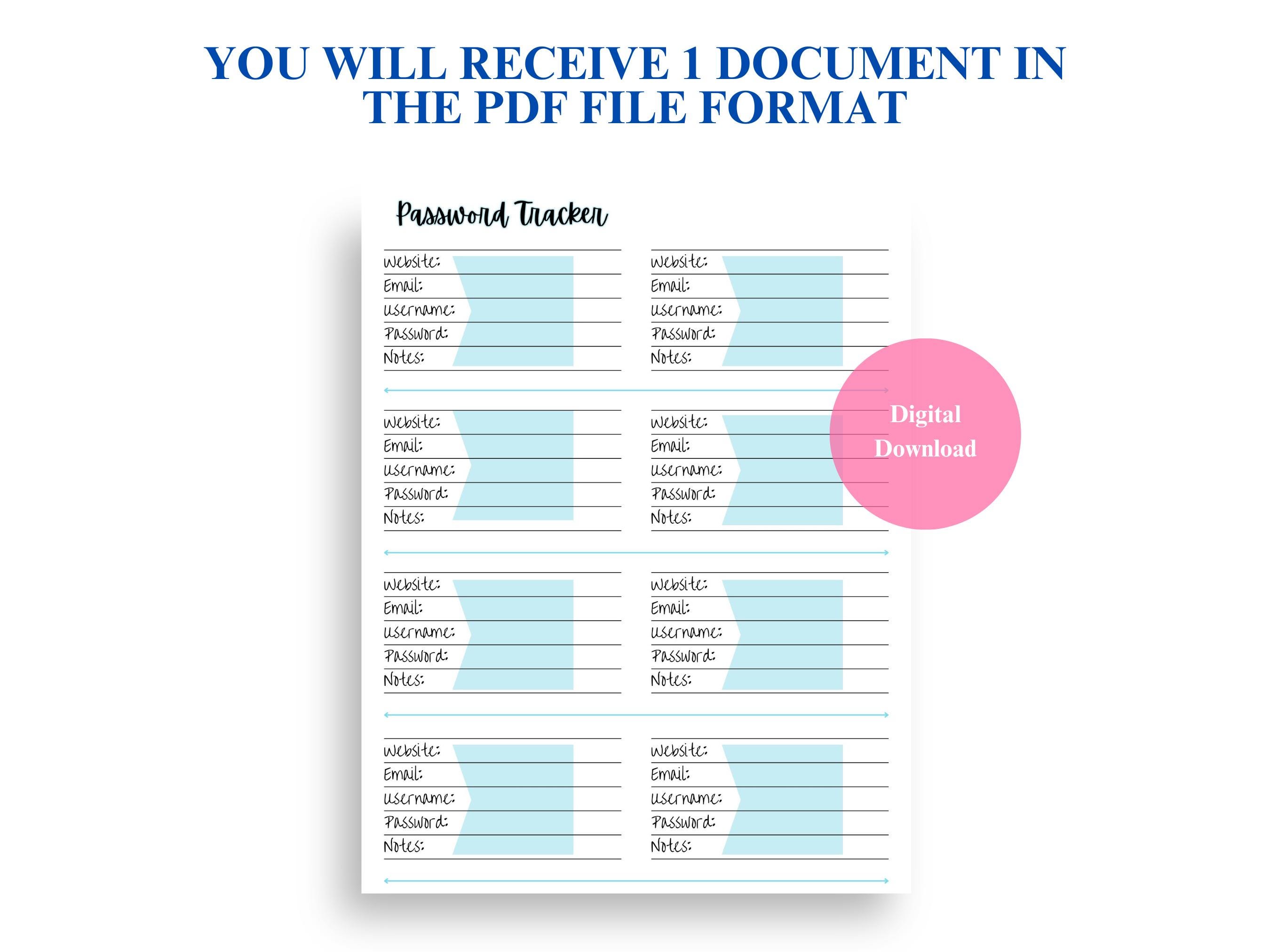 Printable Password Tracker: Easy-to-use Organizer (digital Download) - Etsy
