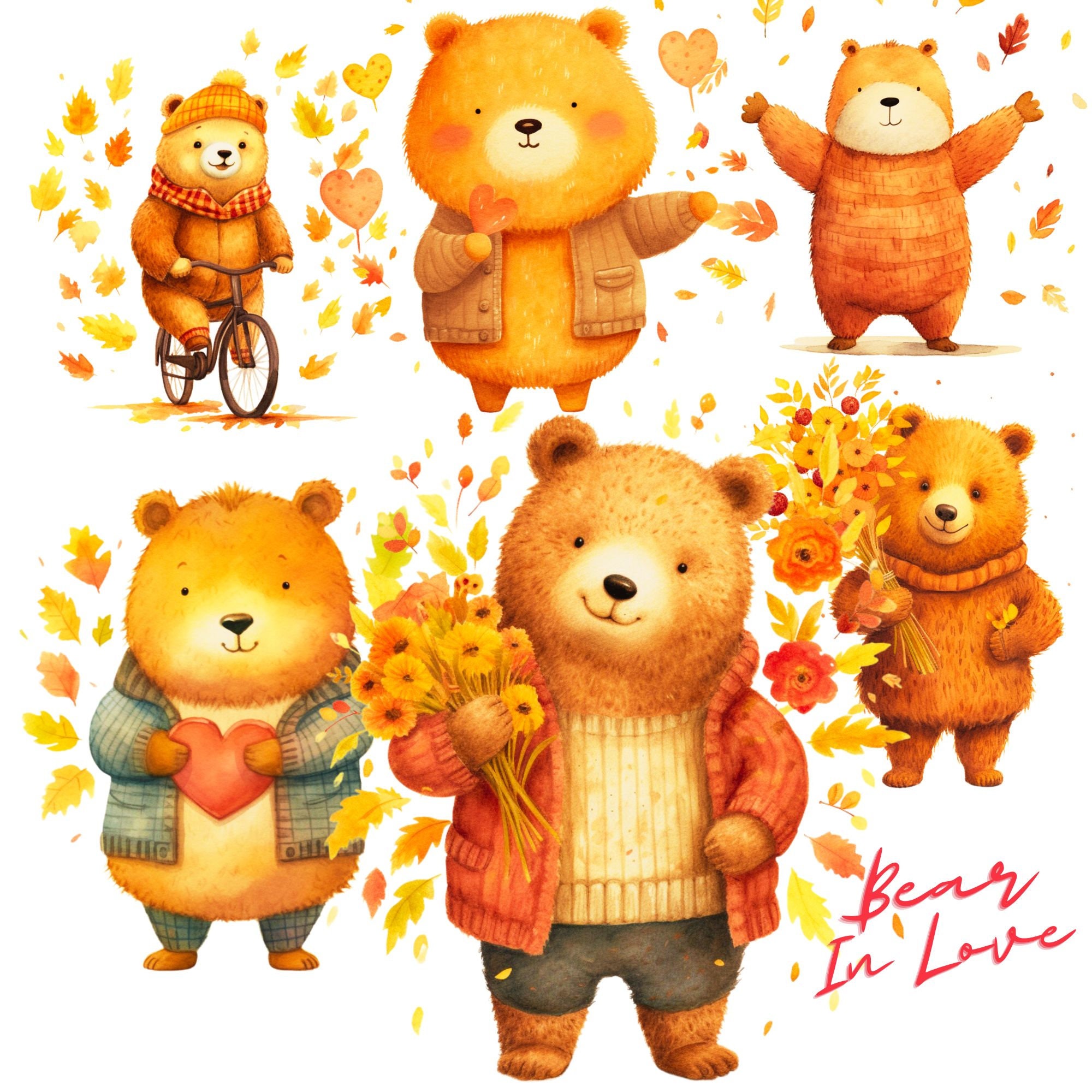 Watercolor Bear Clipart, Set of 26 ,love Digital Art ,cute Bear Art ...