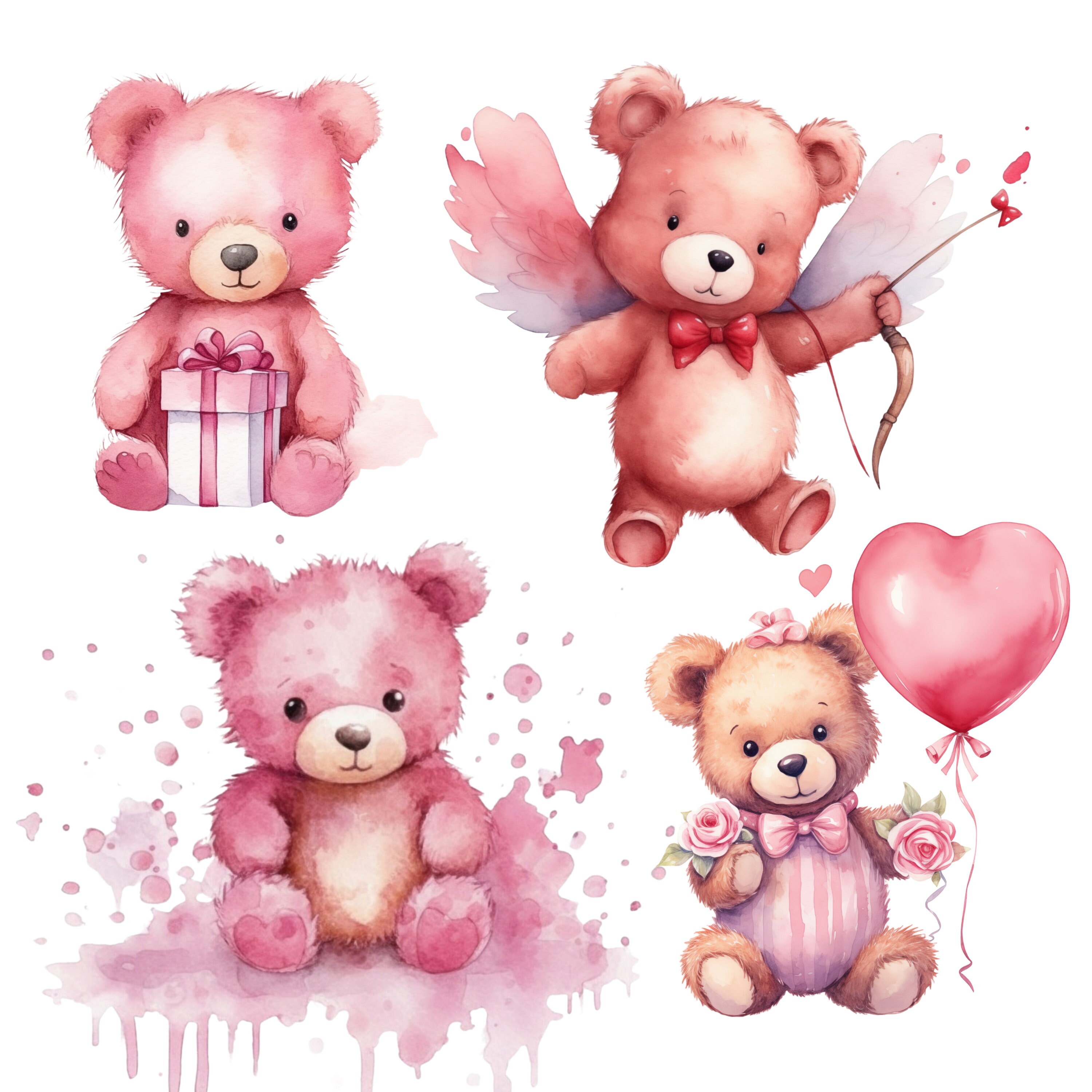 Valentine Watercolor Bear Clipart, Set of 18 Free3 ,love Digital Art ...
