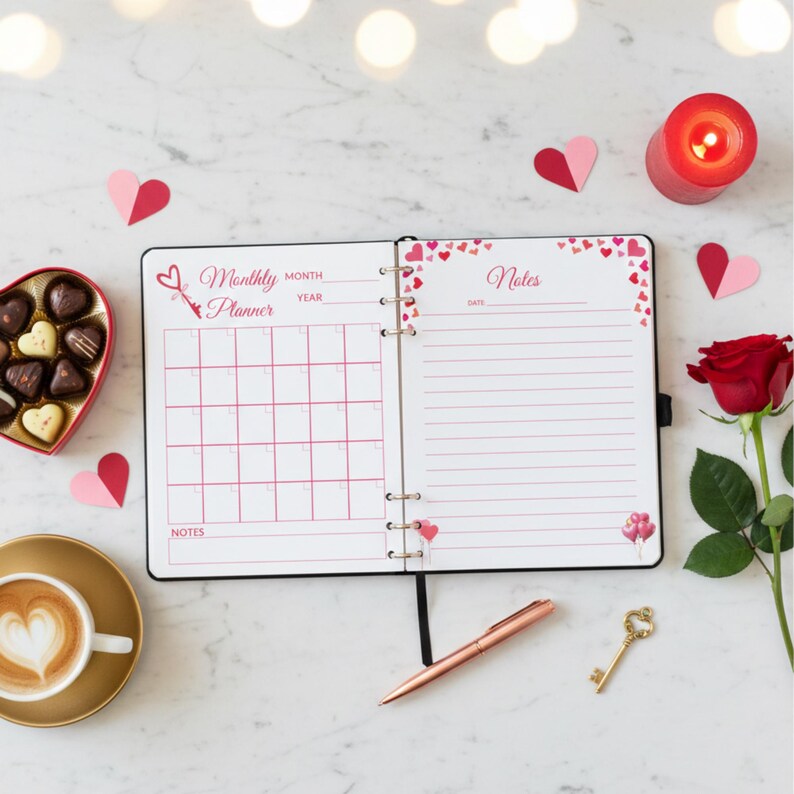 Valentine's Day Planner 2026, February Calendar (PDF, PNG, SVG Files ...