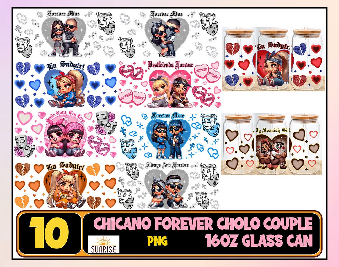Chicano Always and Forever Cholo Couple 16oz Glass Can PNG Bundle ...