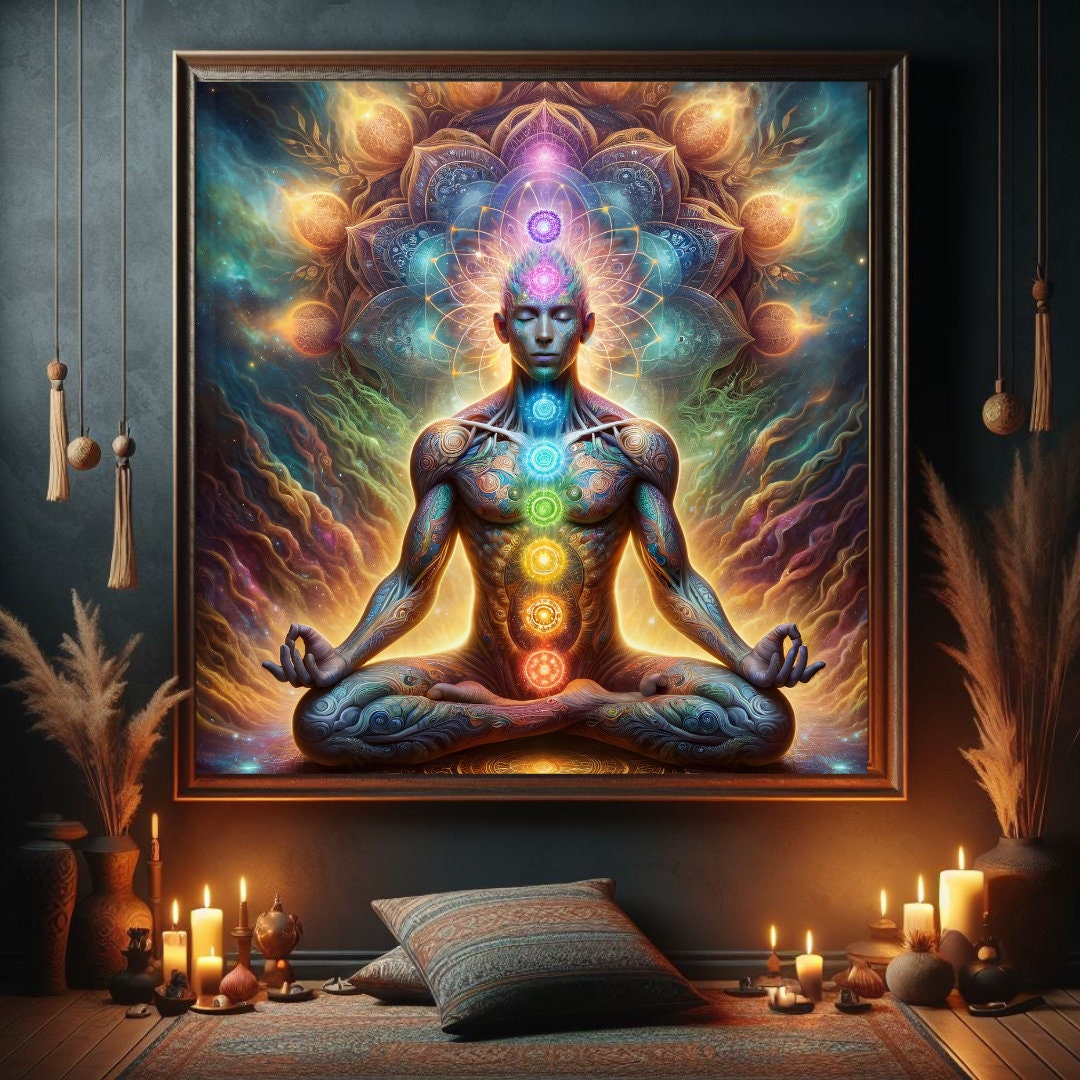 Psychedelic Portrait of Meditating Man Digital Prints Wall Art ...