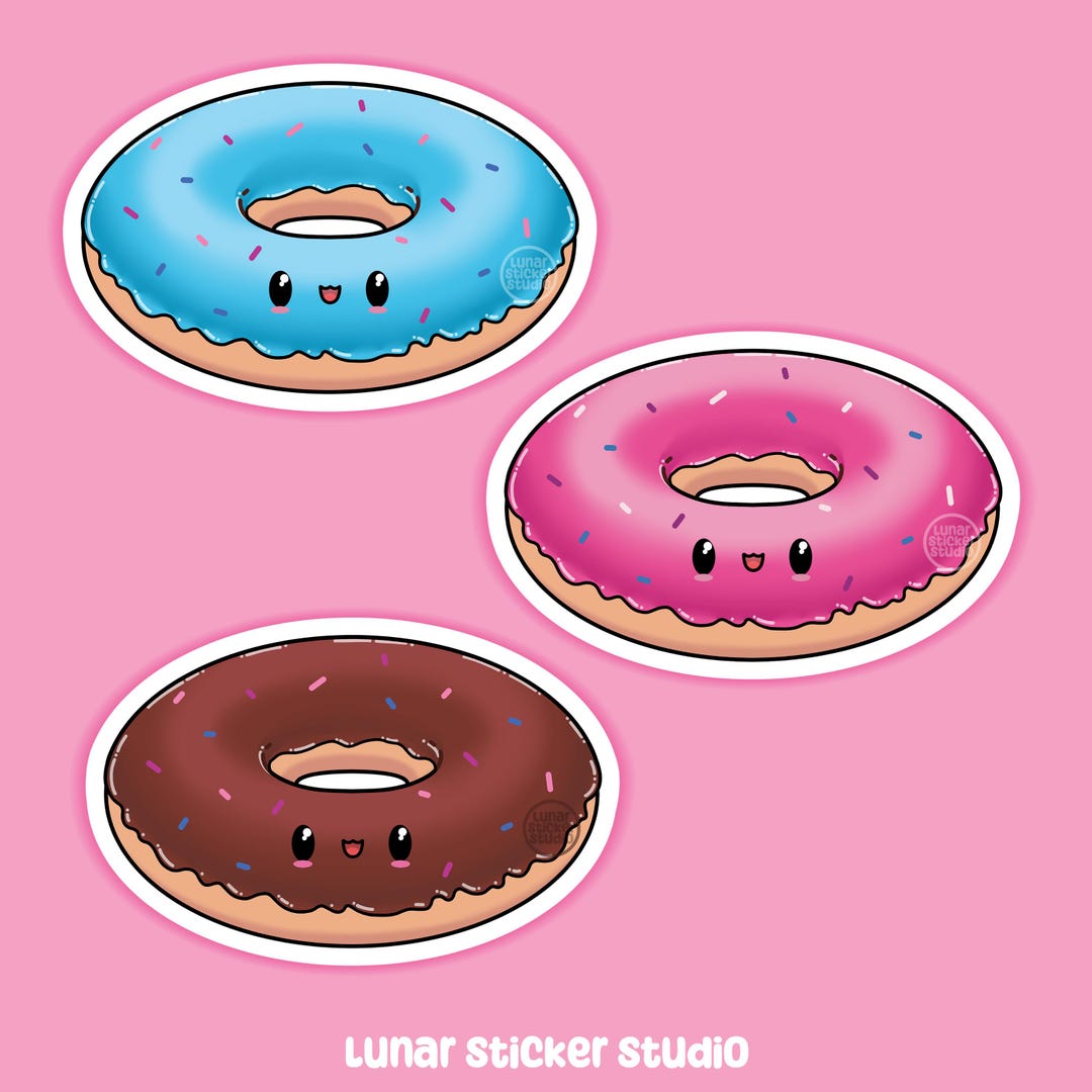 Donut Sticker | Cute Donut Sticker | Kawaii Donut Sticker | Pastry ...