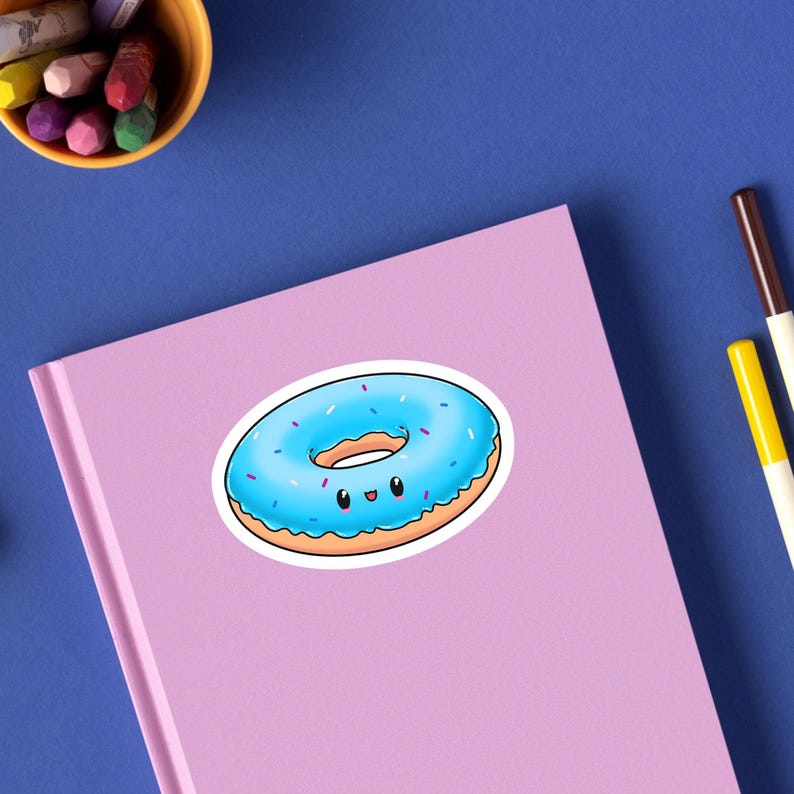 Donut Sticker | Cute Donut Sticker | Kawaii Donut Sticker | Pastry ...