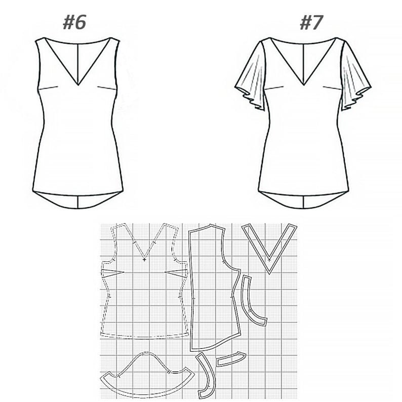 Basic Sewing Pattern for Dress, Shirt, Skirt, Shorts, V-neck Dress ...