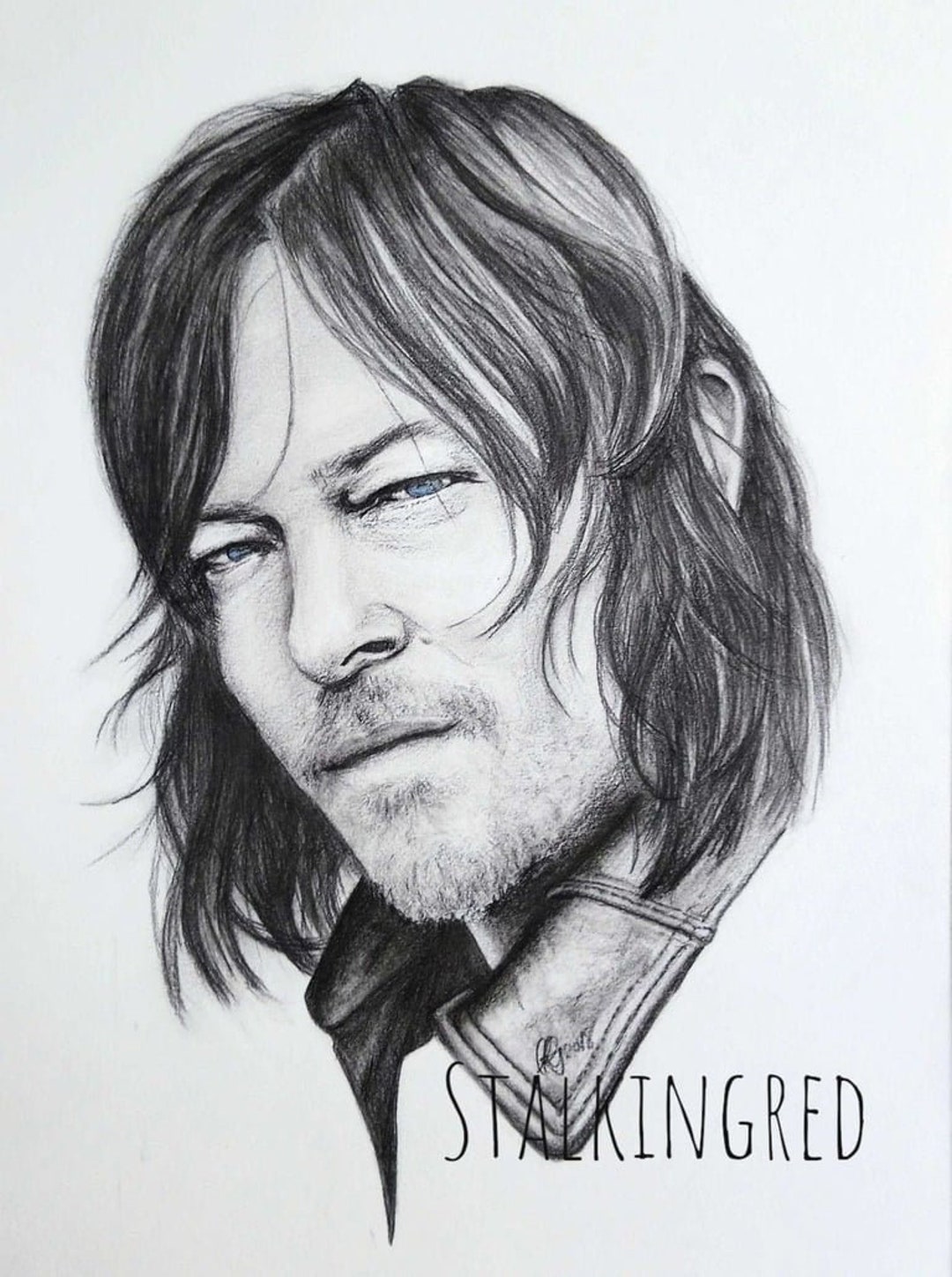 Daryl Dixon the Walking Dead Fan Art Print. Norman Reedus Charcoal ...