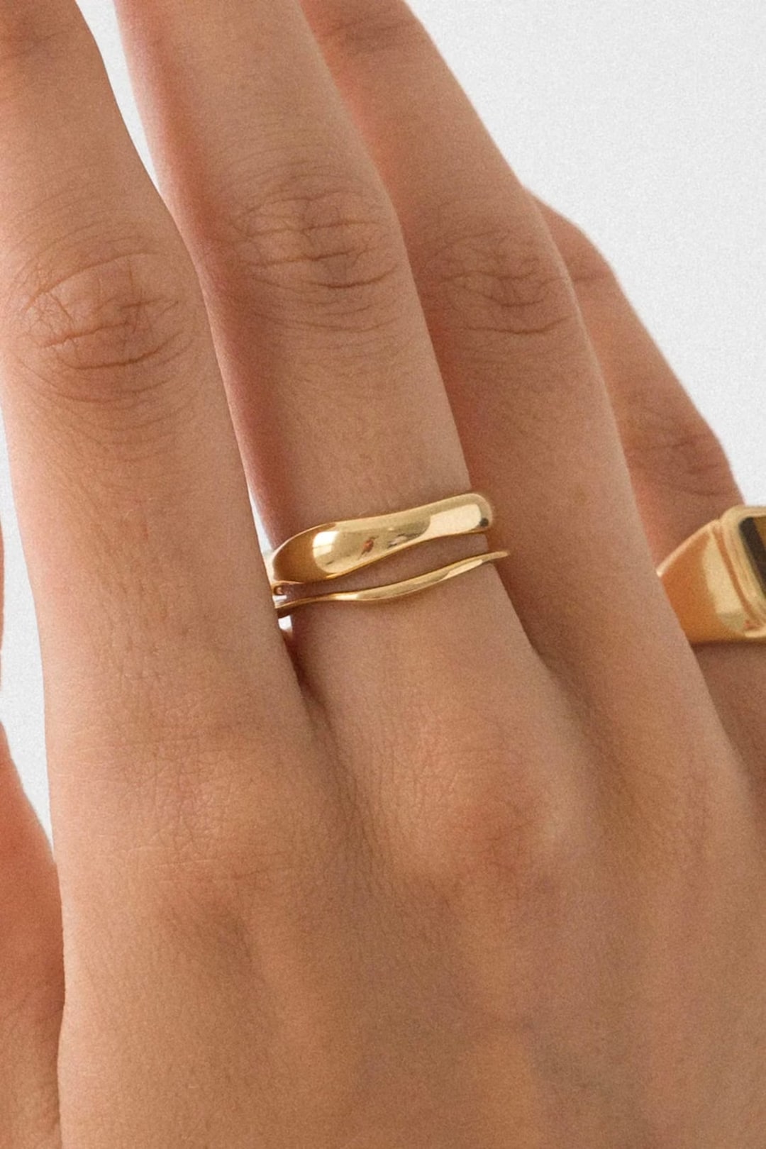 Minimalist Wave Band Set - 18k Gold Plated, Irregular Gold Ring ...